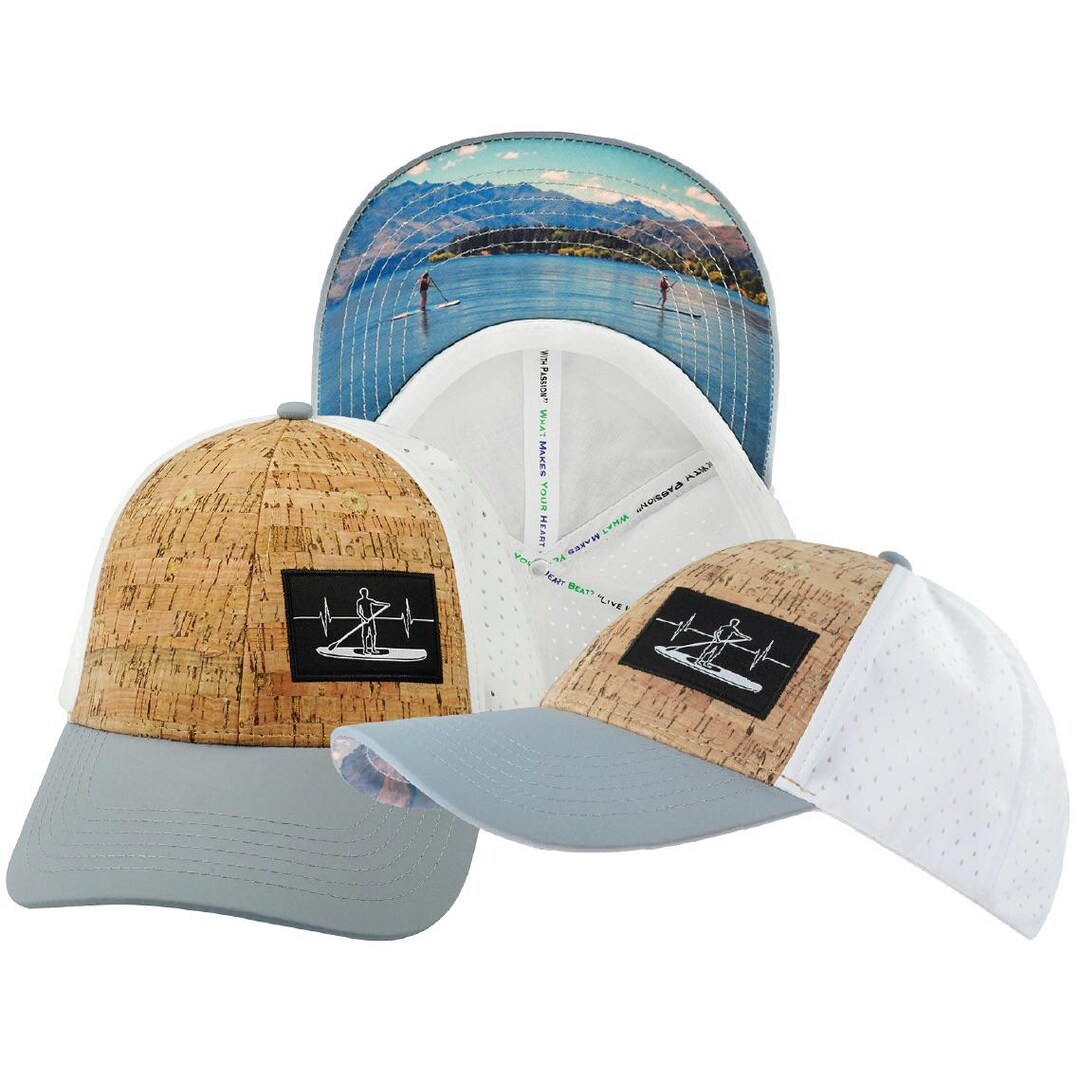 Paddle Board Hat - Low Profile - Ponytail - Cork - Gray / White - Laser ...