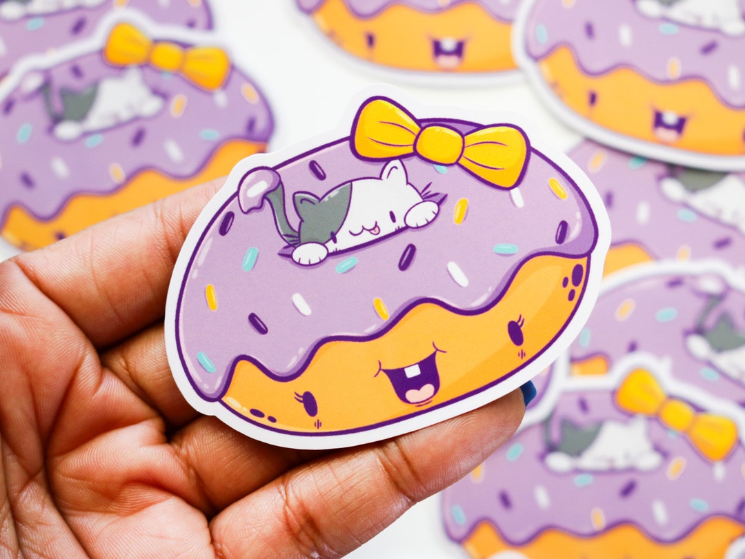 Cute Kawaii Cat in Donut Sticker | Whimsical Cat Donut | Colorful ...