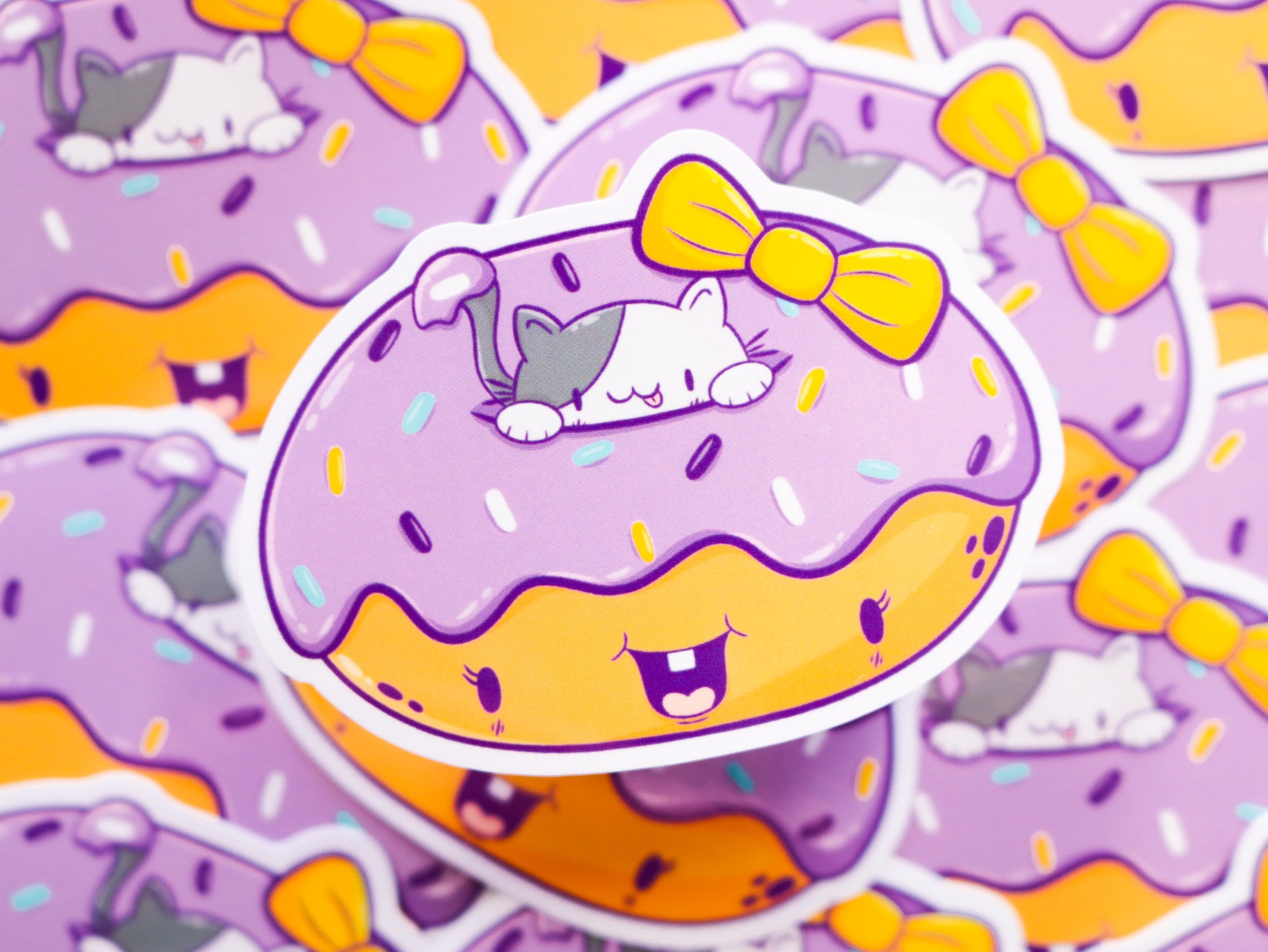 Cute Kawaii Cat in Donut Sticker | Whimsical Cat Donut | Colorful ...