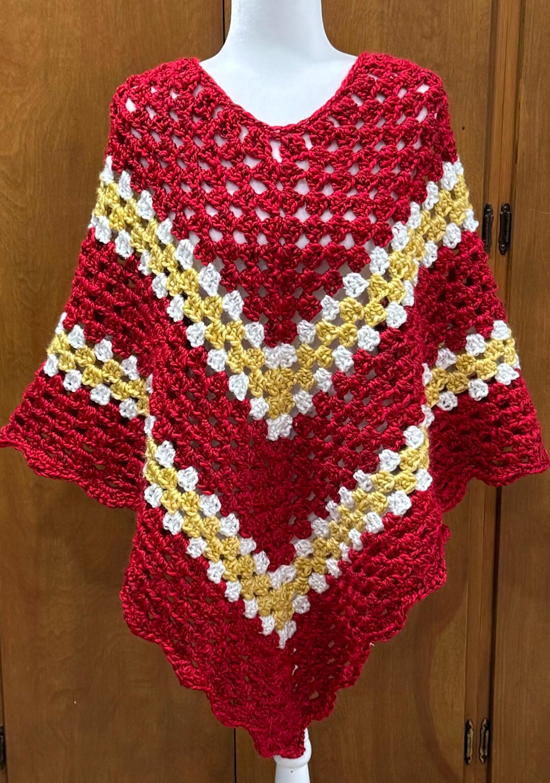 Kansas City Chiefs Crochet Homespun Poncho Fits Sizes Small Through 2X ...