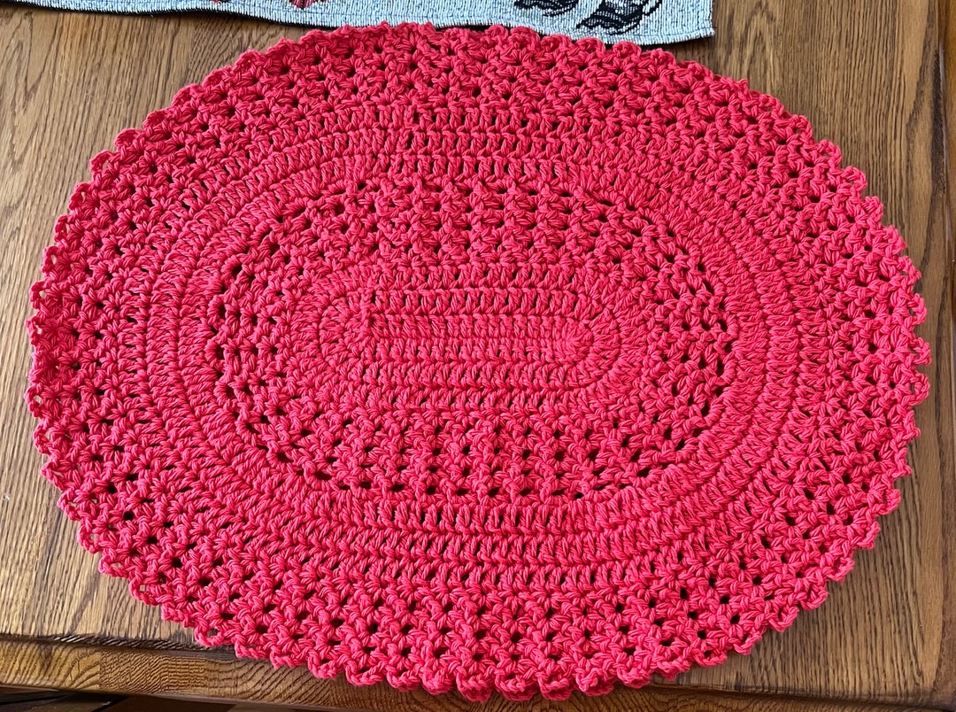Crochet Cotton Oval Placemats Set of 2 in Red - Etsy