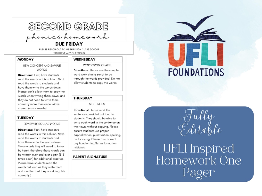 UFLI Inspired Weekly Homework Packet - Etsy