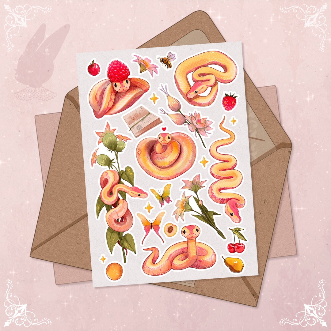 Yellow Snake Sticker Sheet Python Stickers Adorable Flora Journal ...