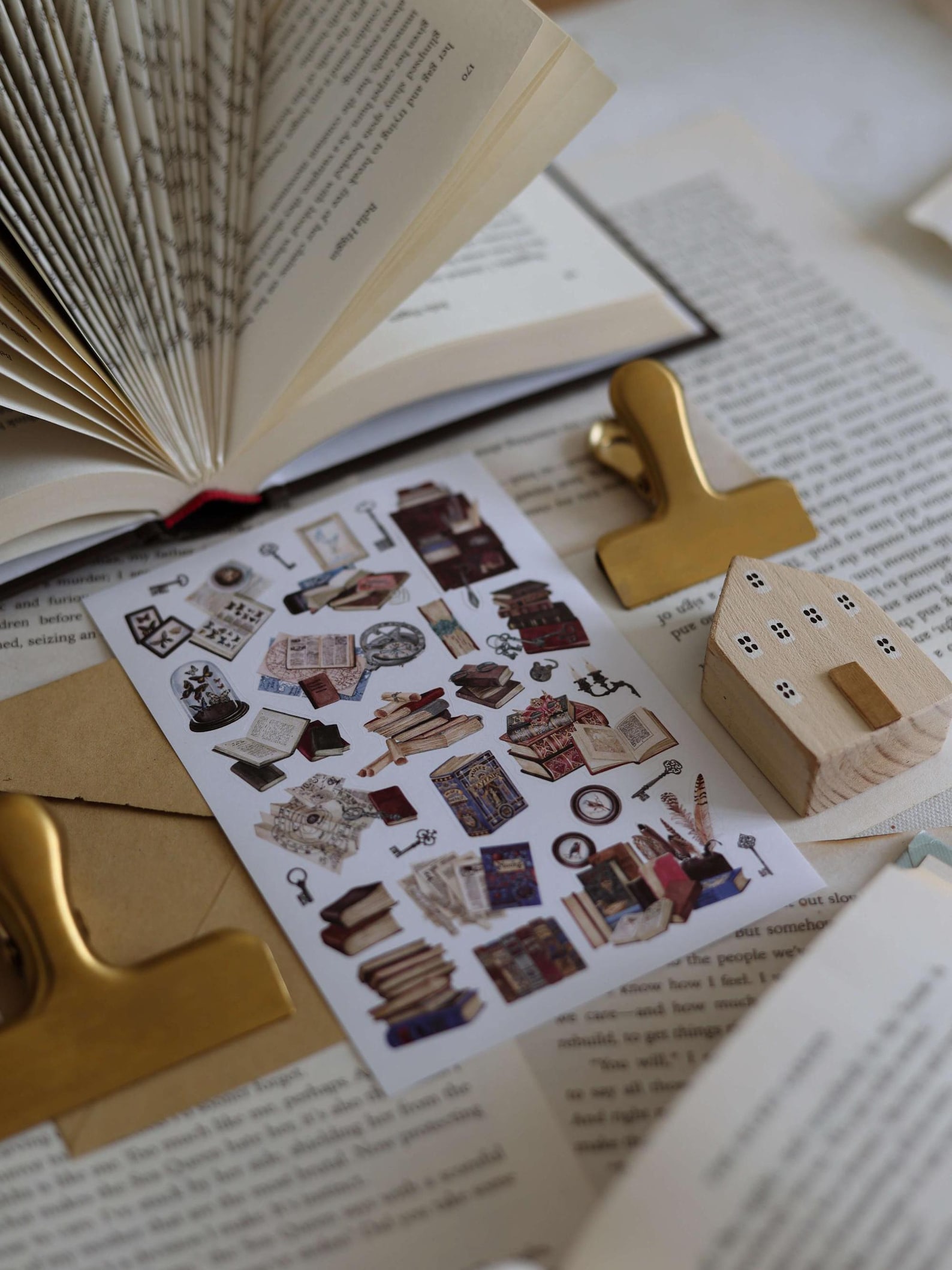 Old Library Atmosphere Sticker Sheet Books and Keys Student and ...