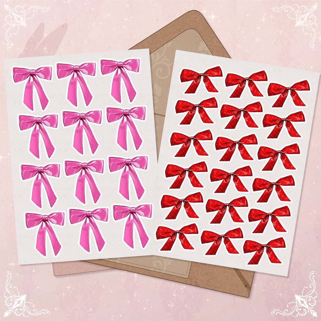Bundle Sticker Sheet Bow Stickers Pink and Red Bows Colorful Journal ...