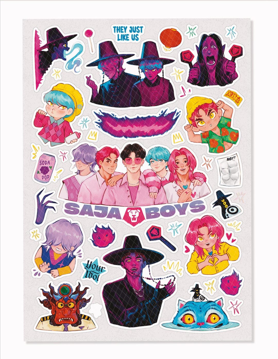 Sticker Sheet Saja Boys – Kpop Demon Hunters A6 | Huntrix K-pop Fan Art ...