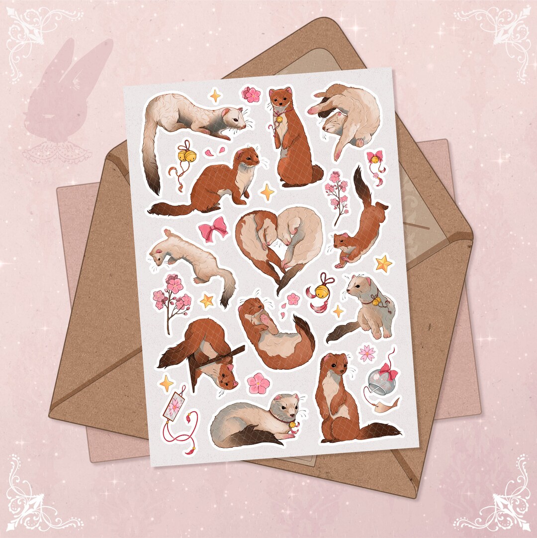 Weasel Sticker Sheet Animals Crossing Mink Cute Adorable Cuddly Fuzzy ...