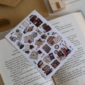 Old Library Atmosphere Sticker Sheet Books and Keys Student and ...
