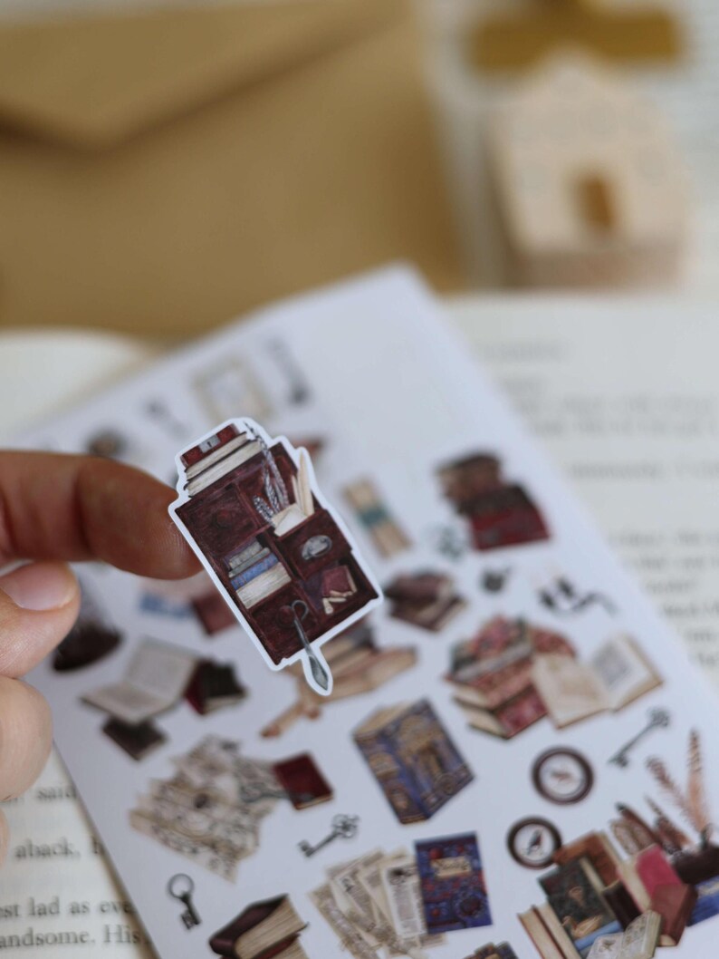 Old Library Atmosphere Sticker Sheet Books and Keys Student and ...