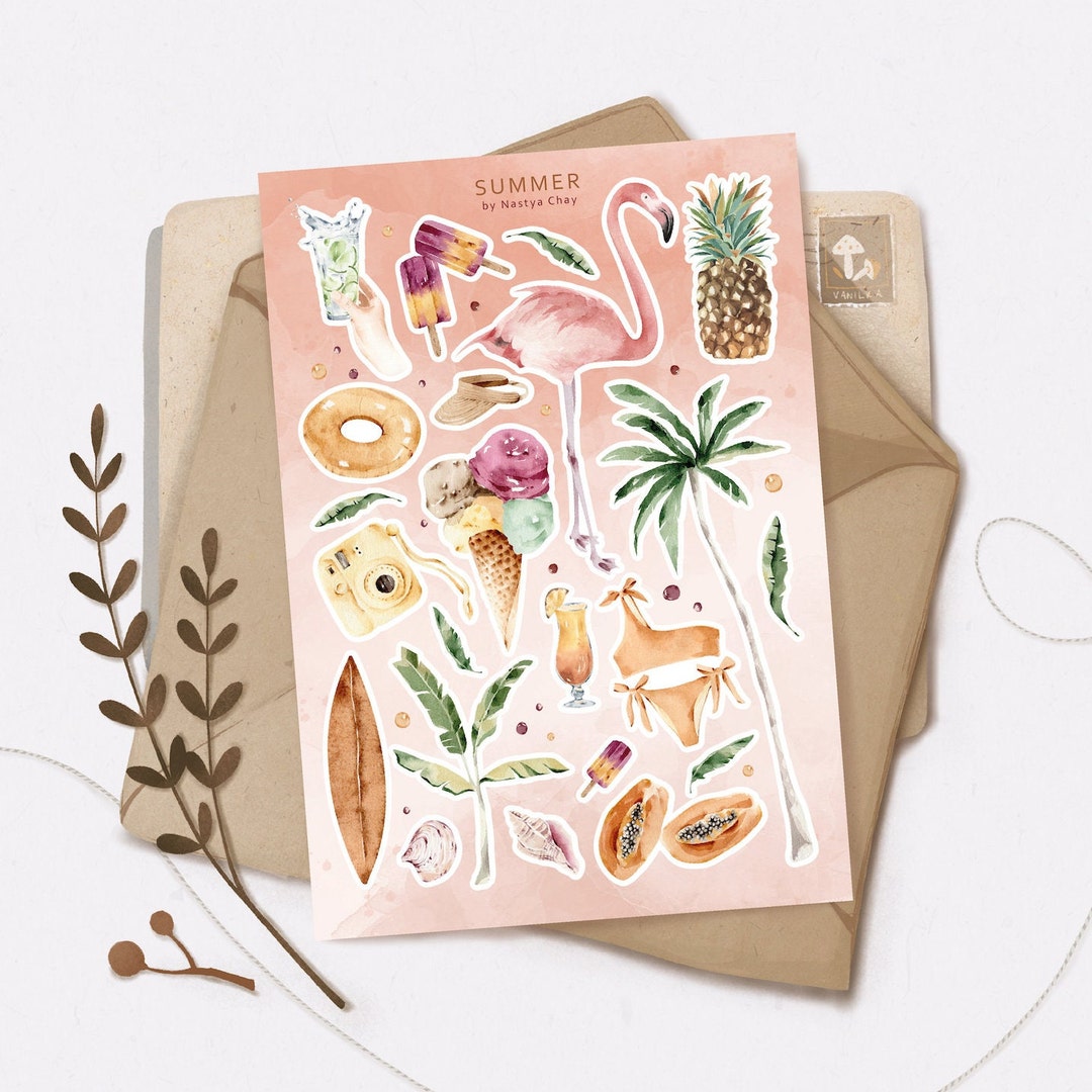 Summer Stickers Ice Cream Flamingo Journals Papaya Palm Bujo ...