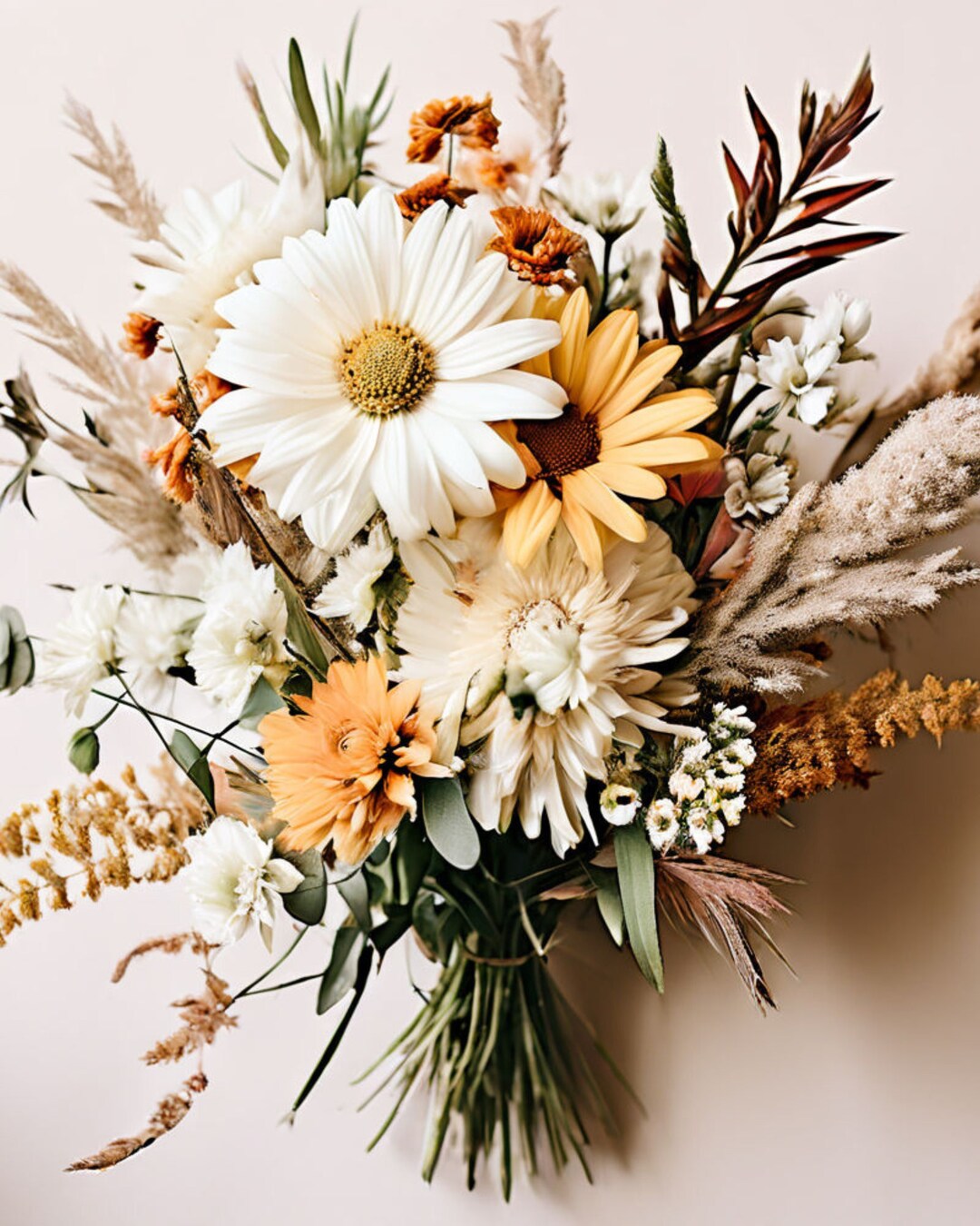 Boho Wildflower Bouquet Neutral Color Digital Print Ai Generated - Etsy