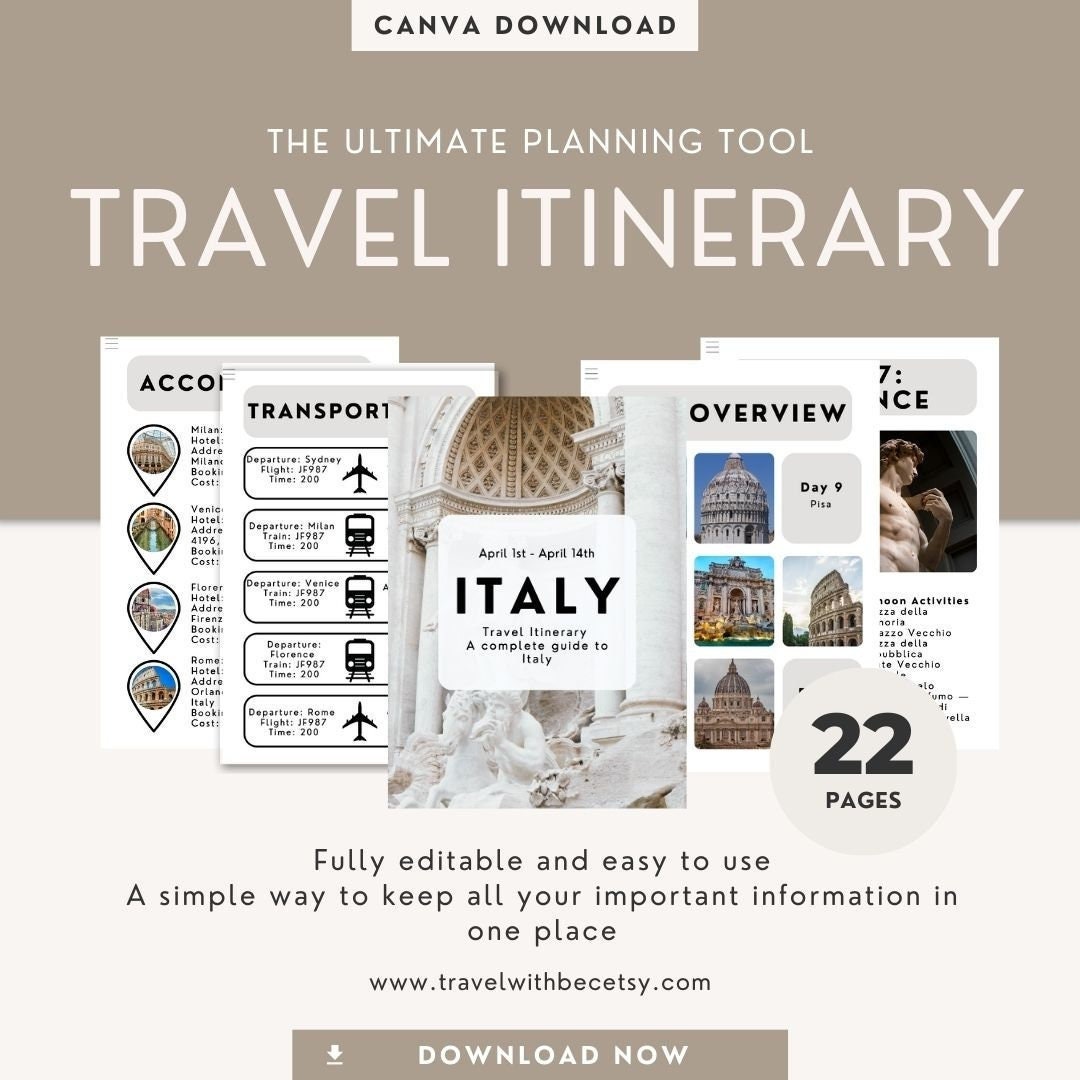 Editable Travel Itinerary Template: 2-week Trip Planner (digital ...