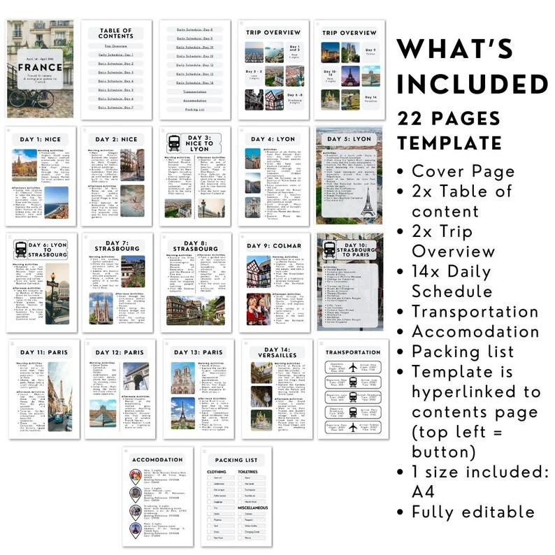 Editable Travel Itinerary Template Canva | 2 Week Trip Itinerary ...
