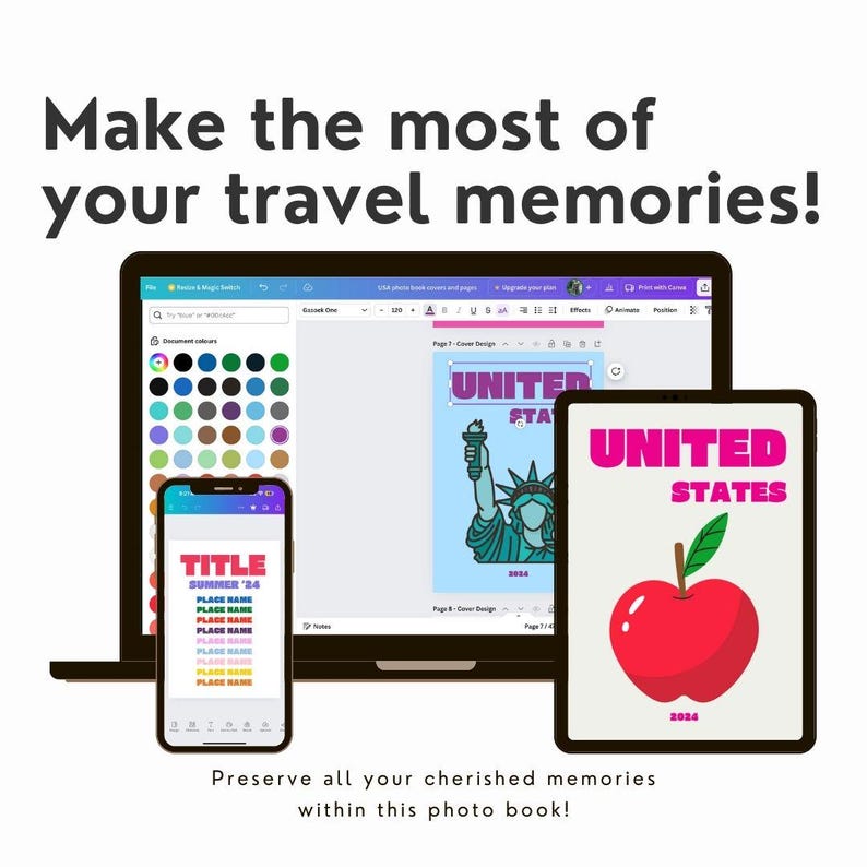 USA Travel Photo Book Template: 24 Editable Pages (canva, A4) - Etsy