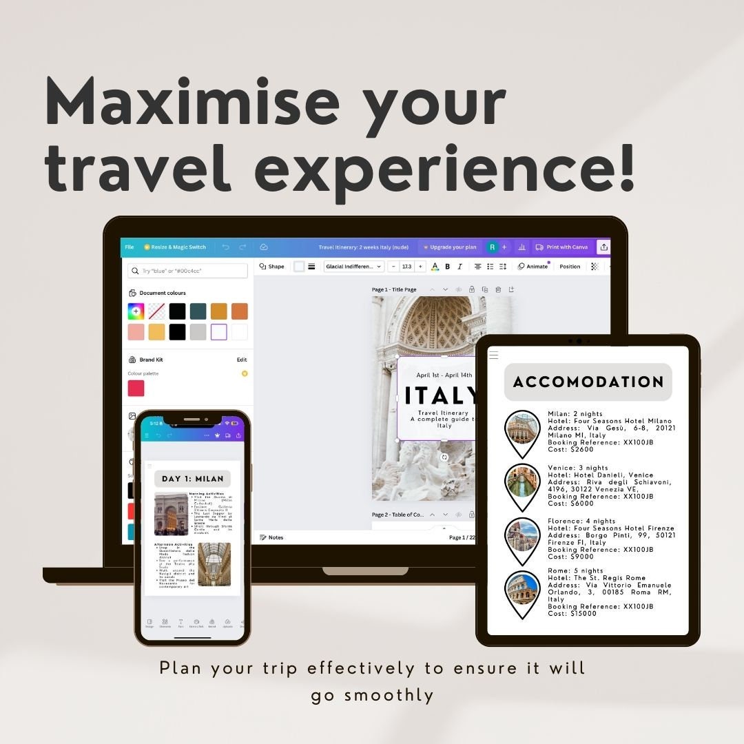 Editable Travel Itinerary Template: 2-week Trip Planner (digital ...