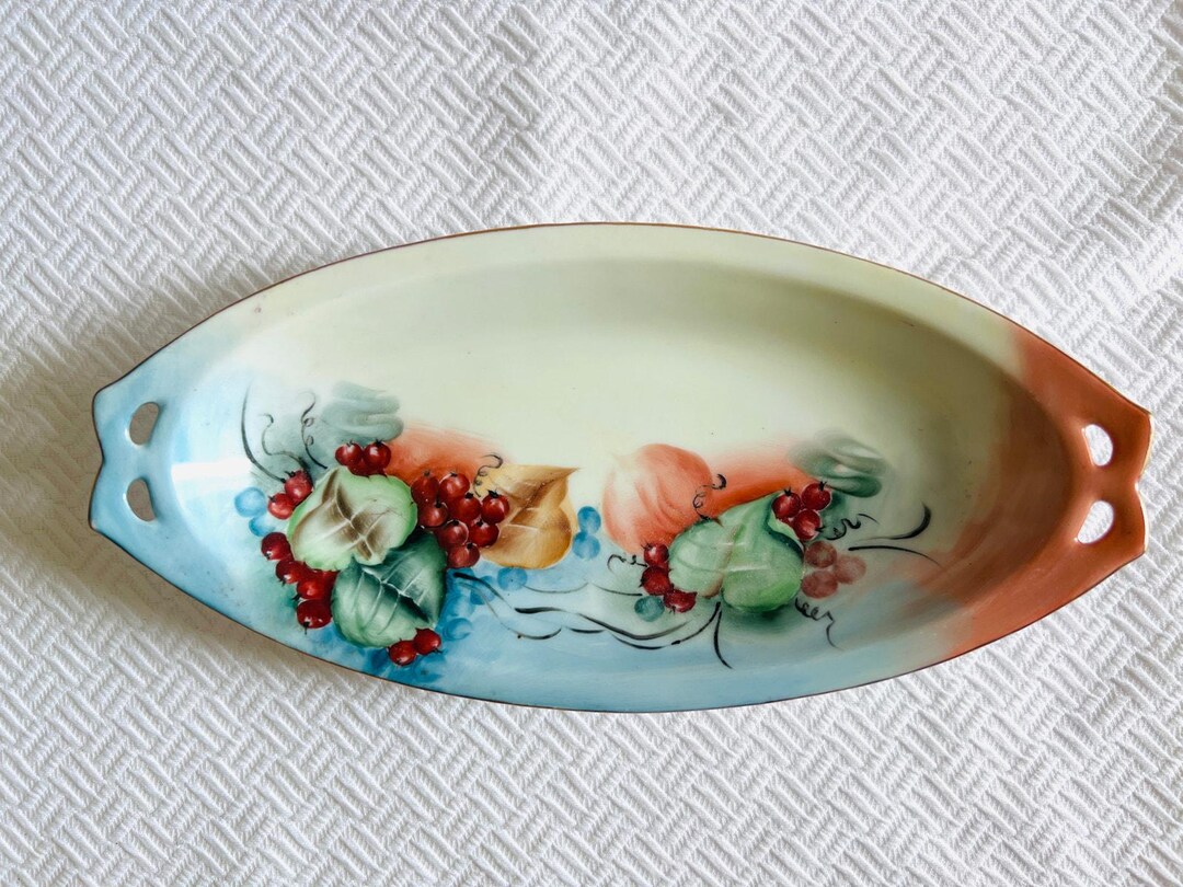 Antique Prov Saxe E.S. Germany Hand Painted Fruit Dish Oval Porcelain ...