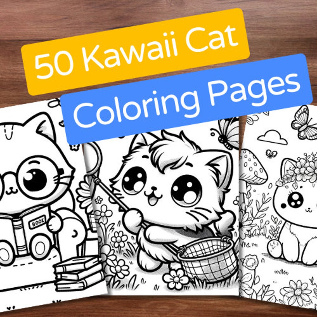 Kawaii Cat Coloring Pages 50 Pages Printable Cute Kitten Coloring Pages ...