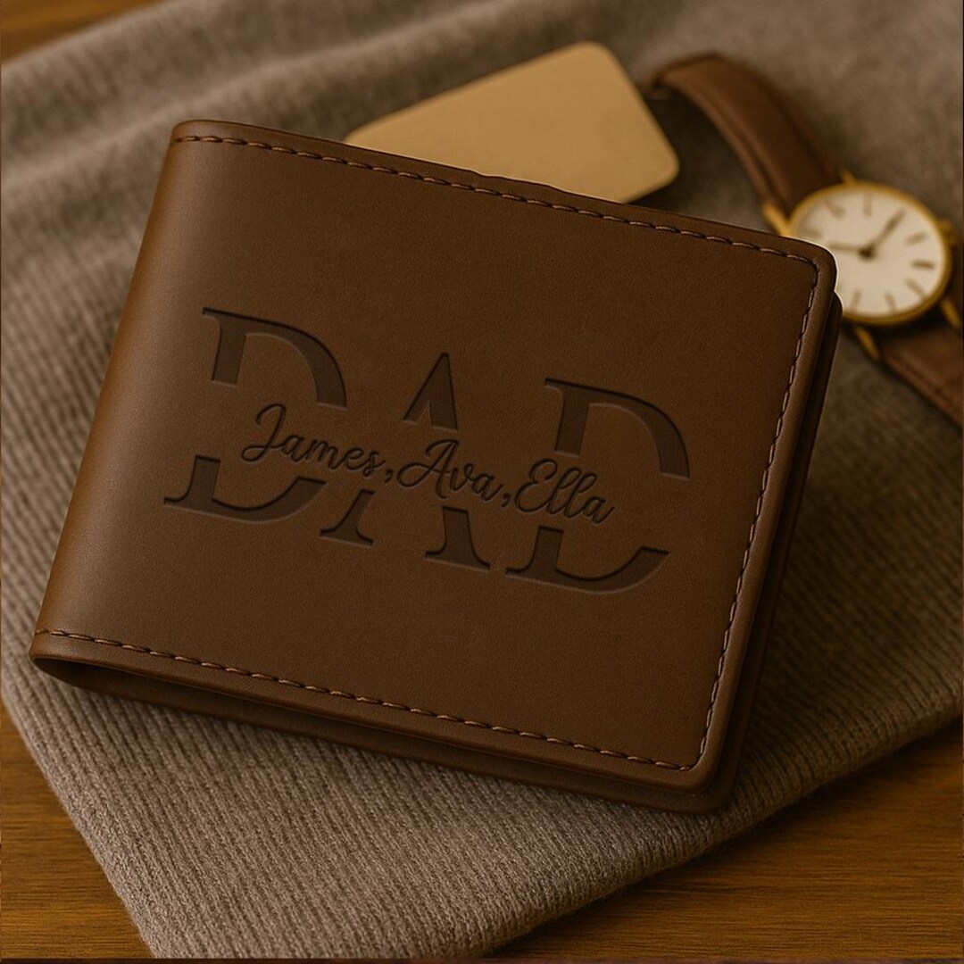 Personalized Wallet for Dad, Mens Leather Wallet, Engraved Kids Name ...