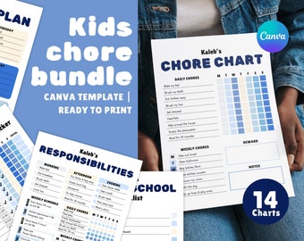 Editable Kids Chore Chart Bundle, Kids Checklist, Children Daily Weekly ...