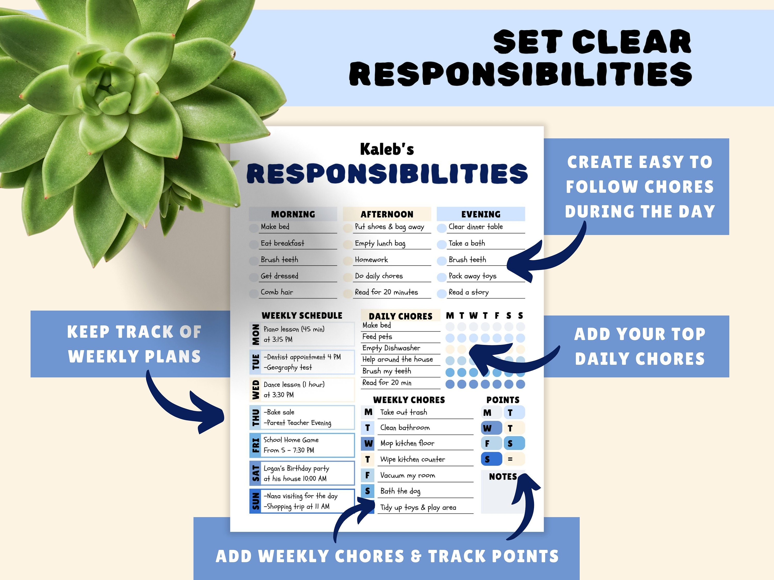 Editable Kids Chore Chart Bundle, Kids Checklist, Children Daily Weekly ...