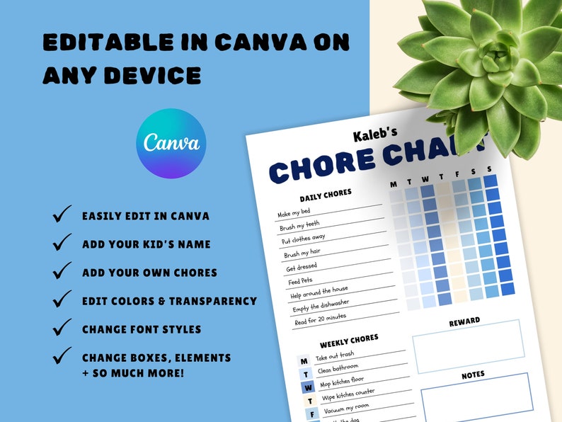 Editable Kids Chore Chart Bundle, Kids Checklist, Children Daily Weekly ...