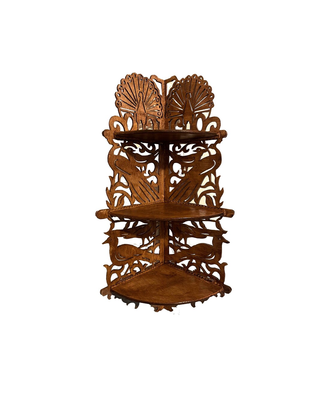 Handmade Wooden Corner 3 Shelves" Peacock and Birds in Paradise" Home ...