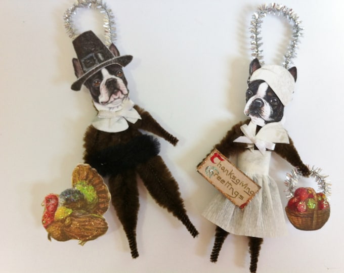 Boston Terrier THANKSGIVING PILGRIMS Vintage Style Chenille - Etsy