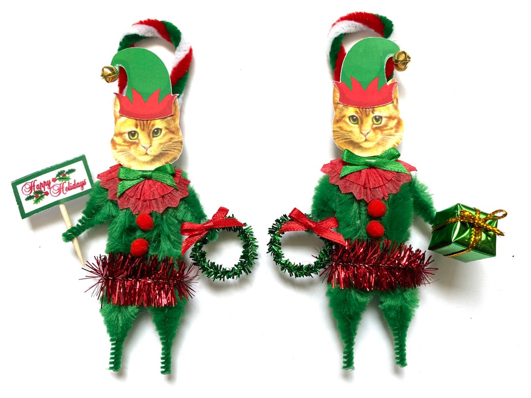 Red Tabby Cat ELF Ornaments | Retro Christmas CAT Elves Ornaments ...