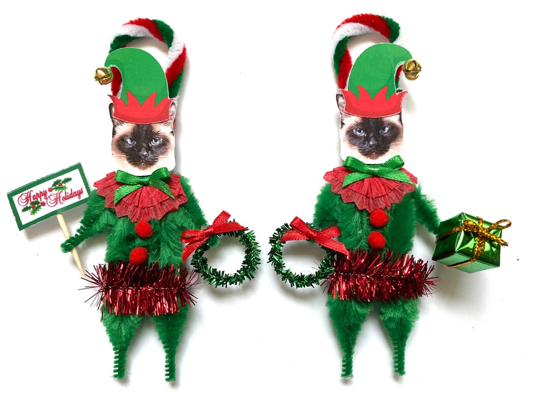 Siamese Cat ELF Ornaments | Retro Christmas CAT Elves Ornaments ...