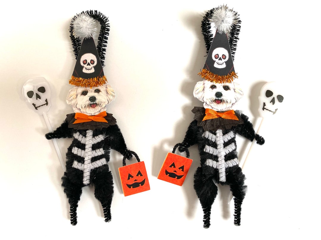 Bichon Frise Dog HALLOWEEN Ornaments | Retro Skeleton DOG Ornaments ...