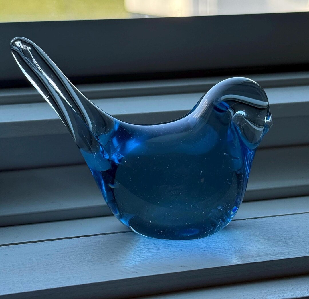 Blue Glass Bird Paperweight Figurine - Etsy