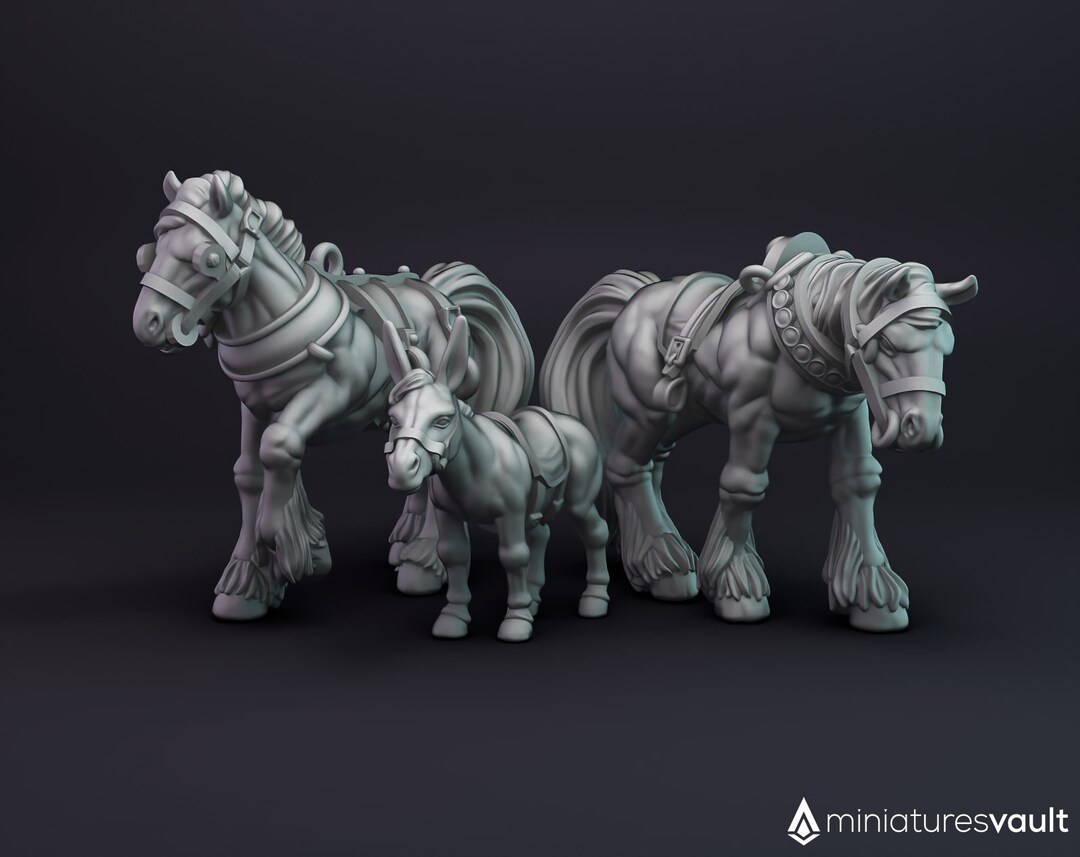 Draft Animals / Cart Horse / Donkey Miniatures for Dungeons & Dragons ...