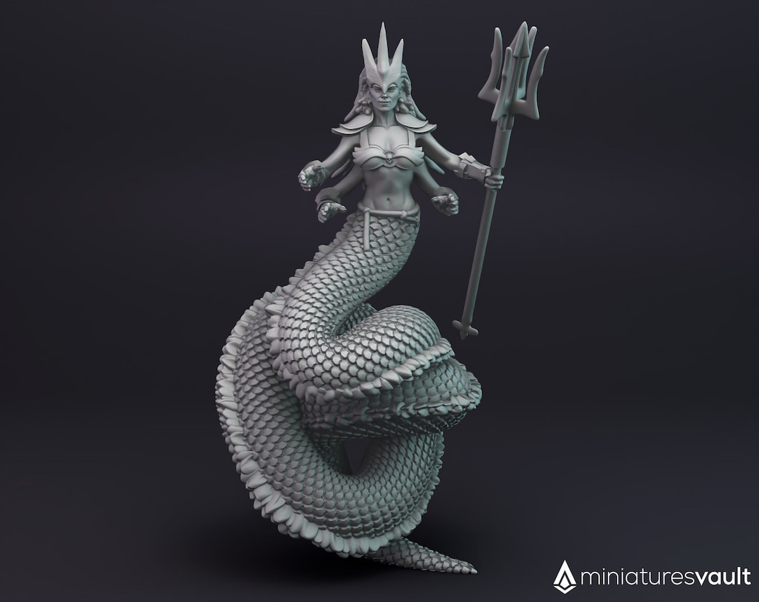 Female Serpentfolk / Half-naga / Marilith Demon - Miniature for Dungeons & Dragons 5E, Tabletop ...