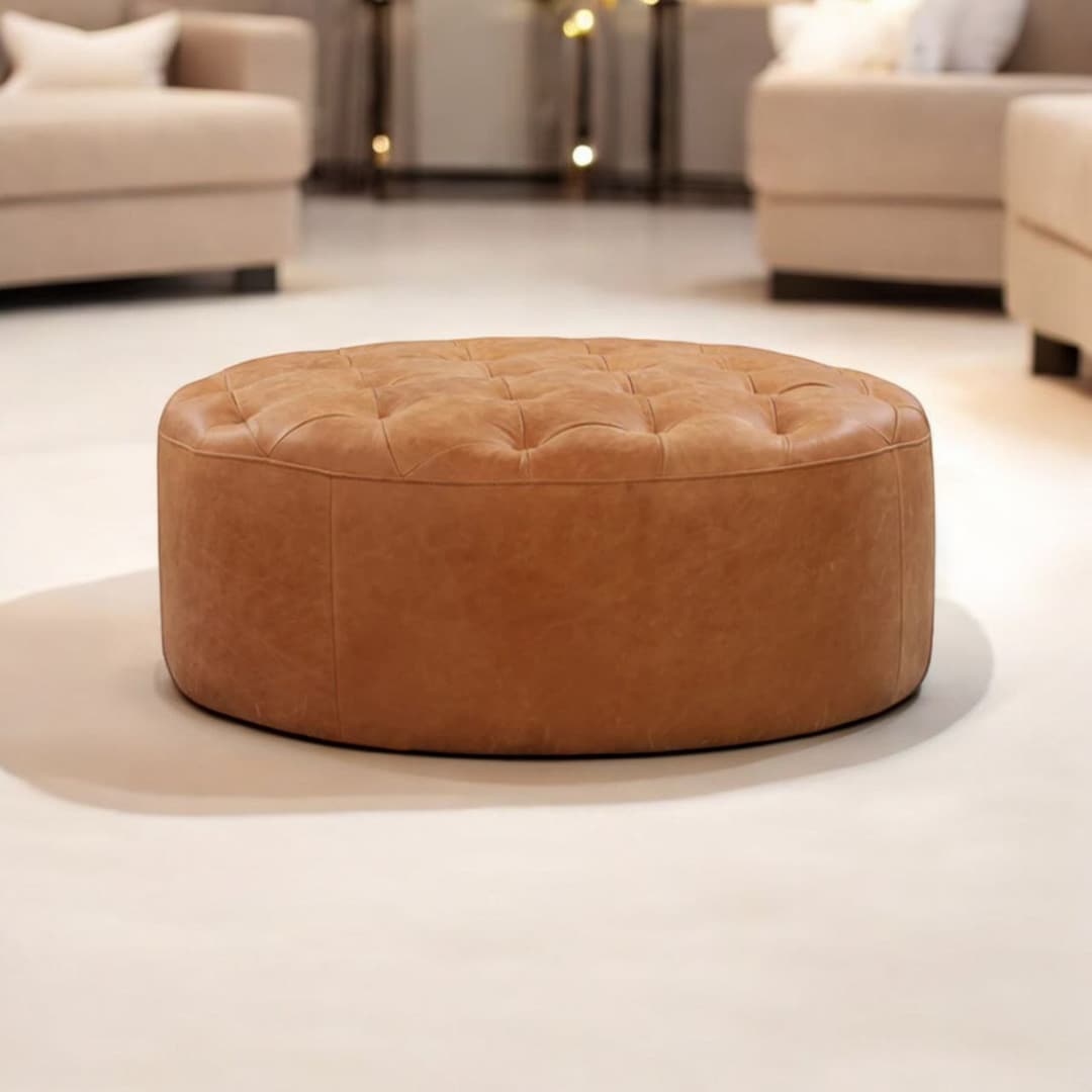 Tufted Leather Pouf,costum Pouf Chair,handmade Chair Pouf,unstuffed ...