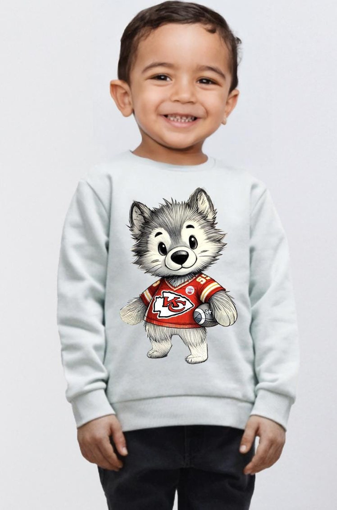 Kids KC Wolf Mascot Sweatshirt, Kansas City Jumper, Chiefs Junior ...