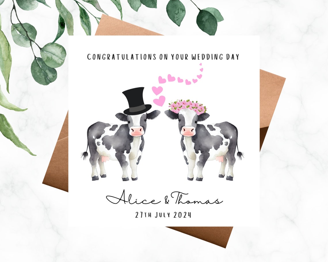 Personalised Wedding Card Cow Card Farming Wedding Bride and Groom ...