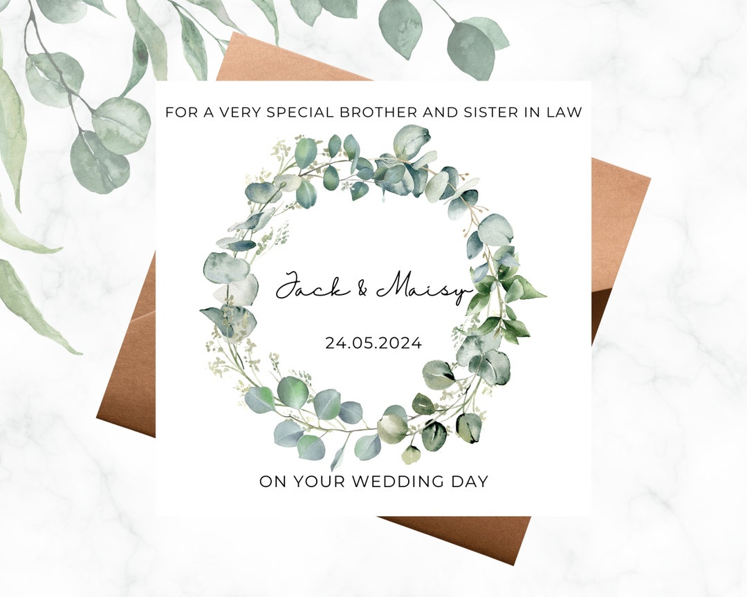 Personalised Brother and Sister in Law Wedding Card Floral Wreath ...