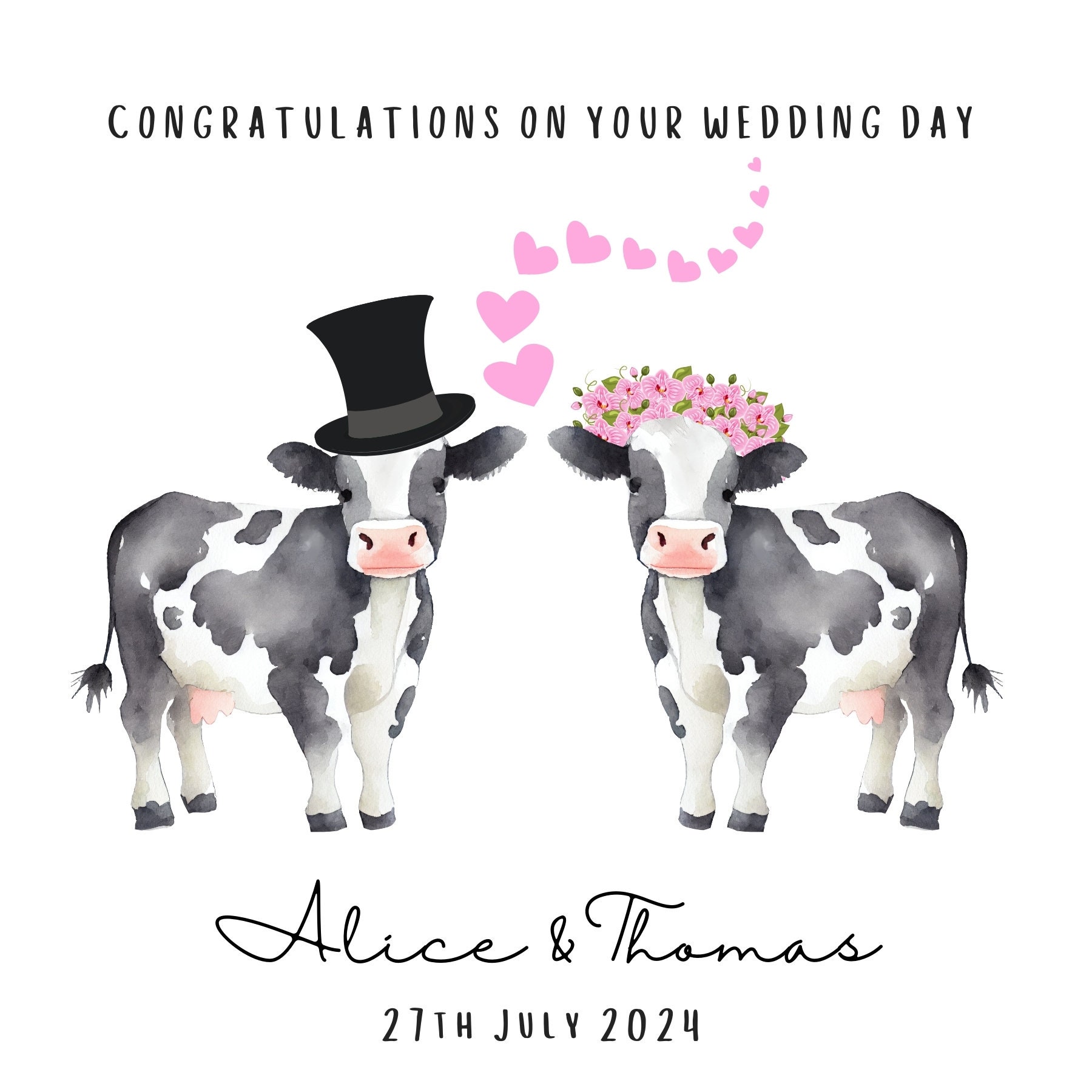 Personalised Wedding Card Cow Card Farming Wedding Bride and Groom ...