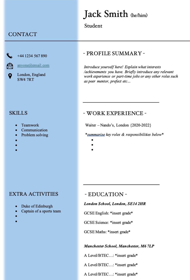 Student CV Template - Etsy