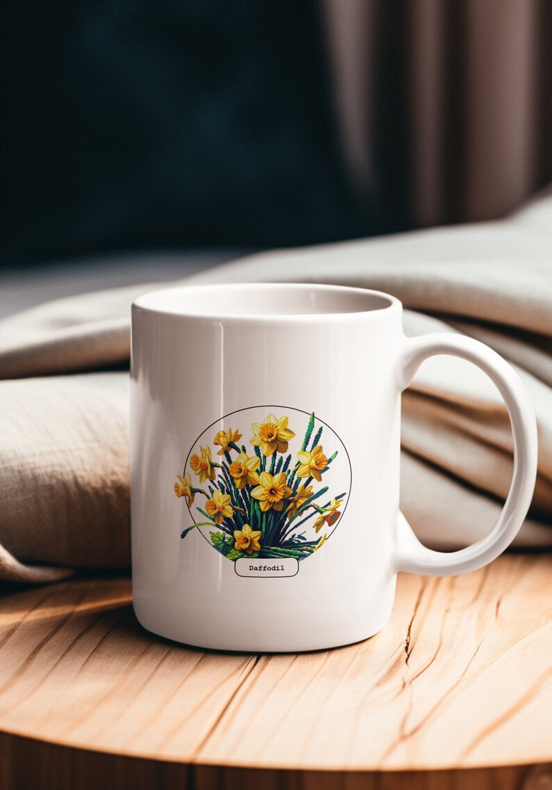 Charming DAFFODIL Flower Pixel Art Mug - Etsy