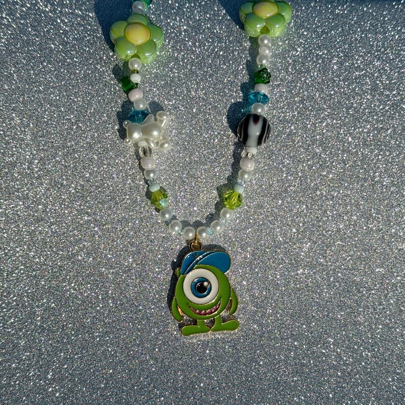 Mike Wazowski Monsters Inc. Inspired Beaded Necklace - Y2k, Cute Trendy ...