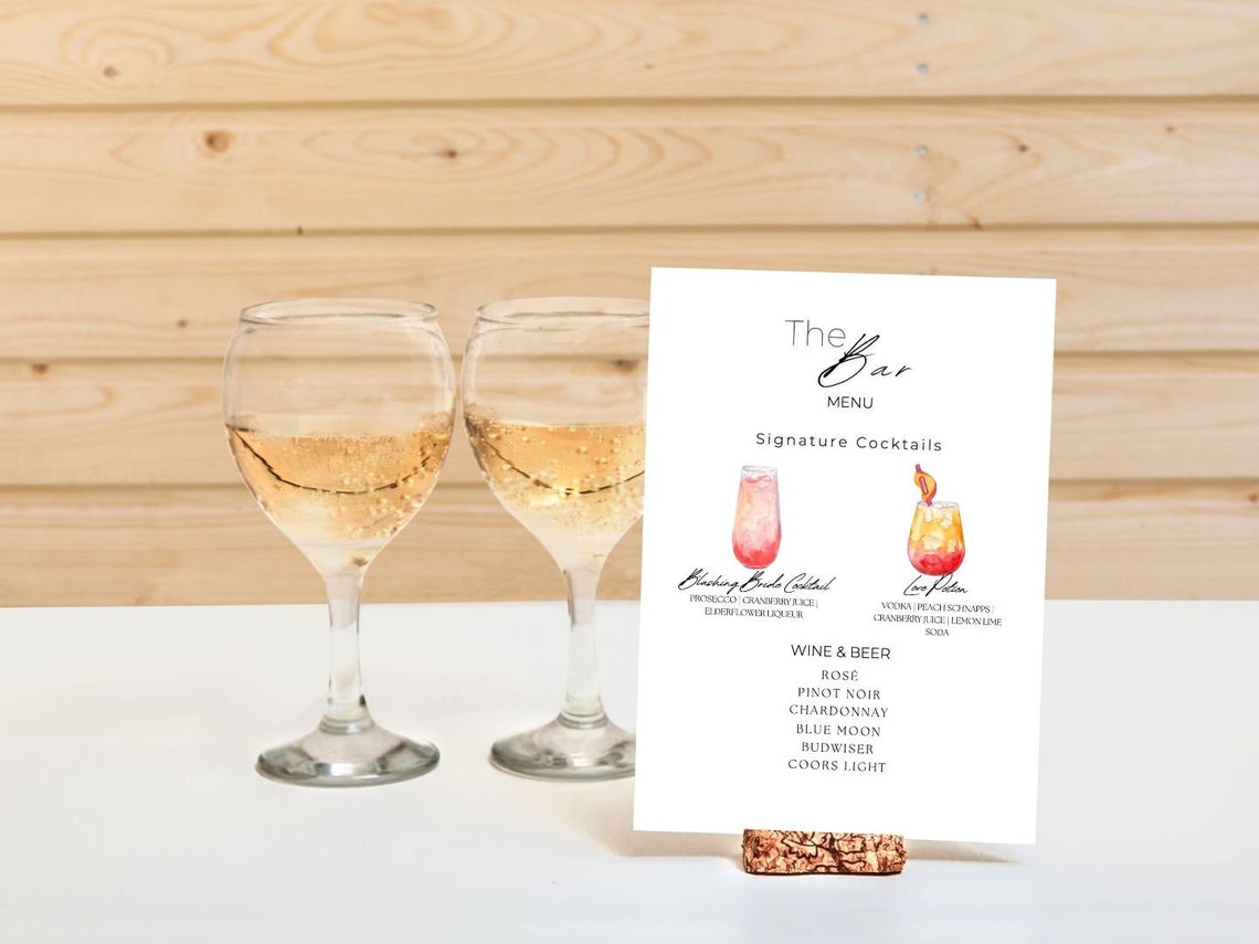 Modern Bar Menu Template, Wedding Bar Menu, Party Bar Menu, Signature ...
