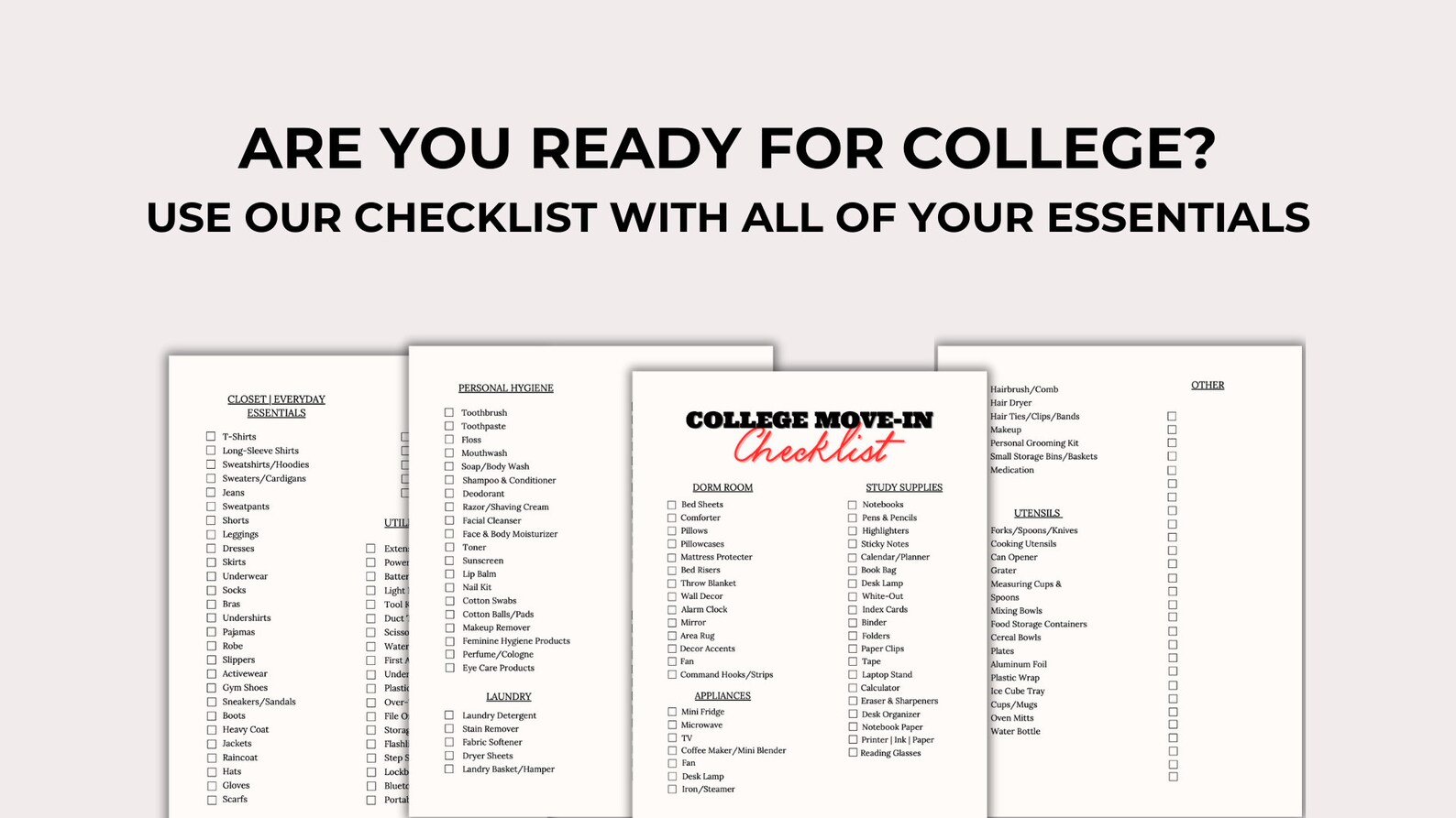 Best College Move-in Checklist, Freshman Essentials Checklist, College ...