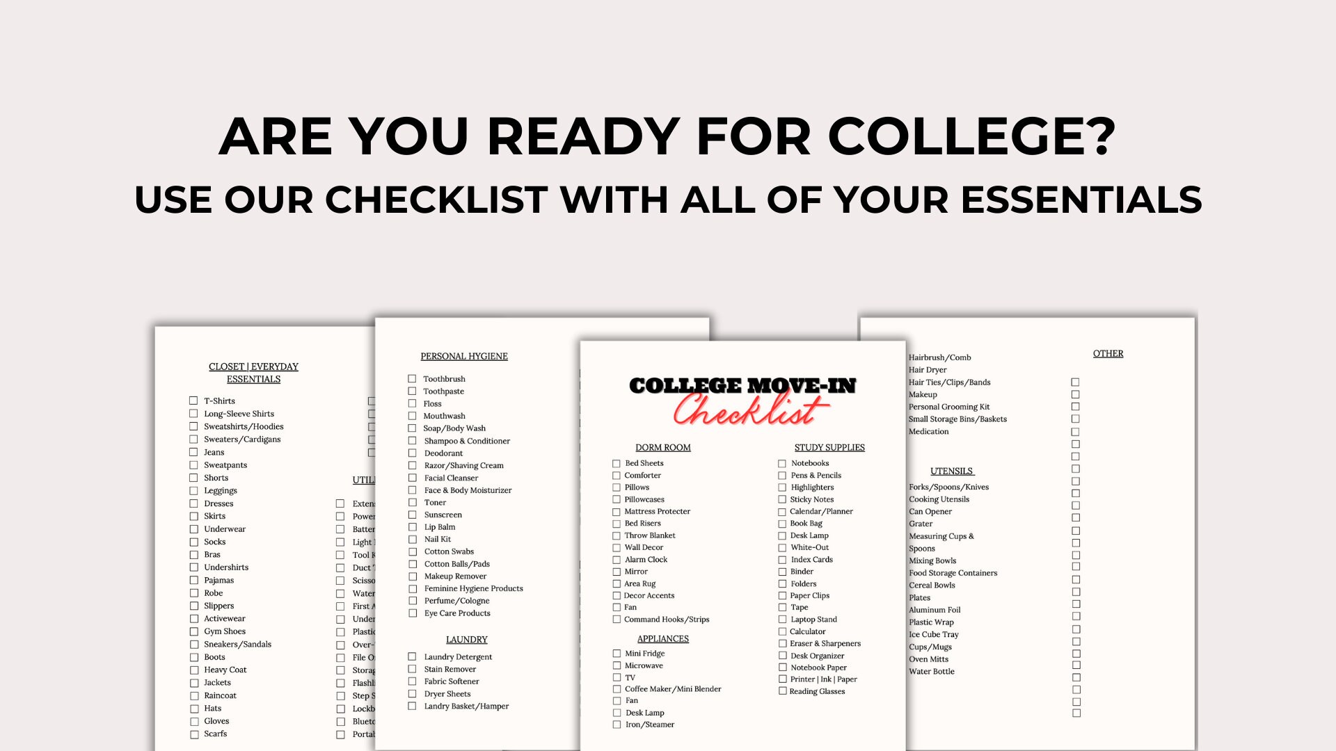 Best College Move-in Checklist, Freshman Essentials Checklist, College ...