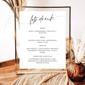 Minimalist Custom Sign Template, Wedding Drinks List, Party Drinks List ...