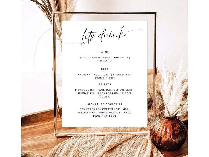 Minimalist Custom Sign Template, Wedding Drinks List, Party Drinks List ...