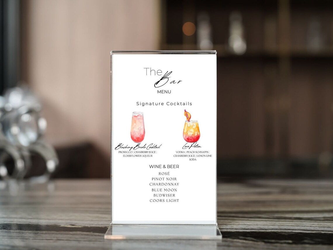 Modern Bar Menu Template, Wedding Bar Menu, Party Bar Menu, Signature ...