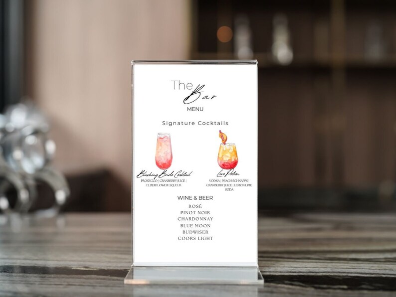 Modern Bar Menu Template, Wedding Bar Menu, Party Bar Menu, Signature ...