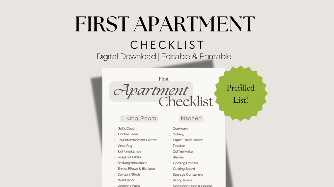 First Apartment Checklist Printable, Editable | New Home Checklist ...