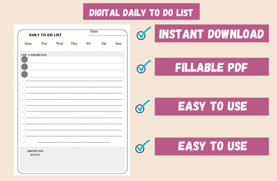 To Do List Digital Fillable PDF Printable Minimalist - Etsy